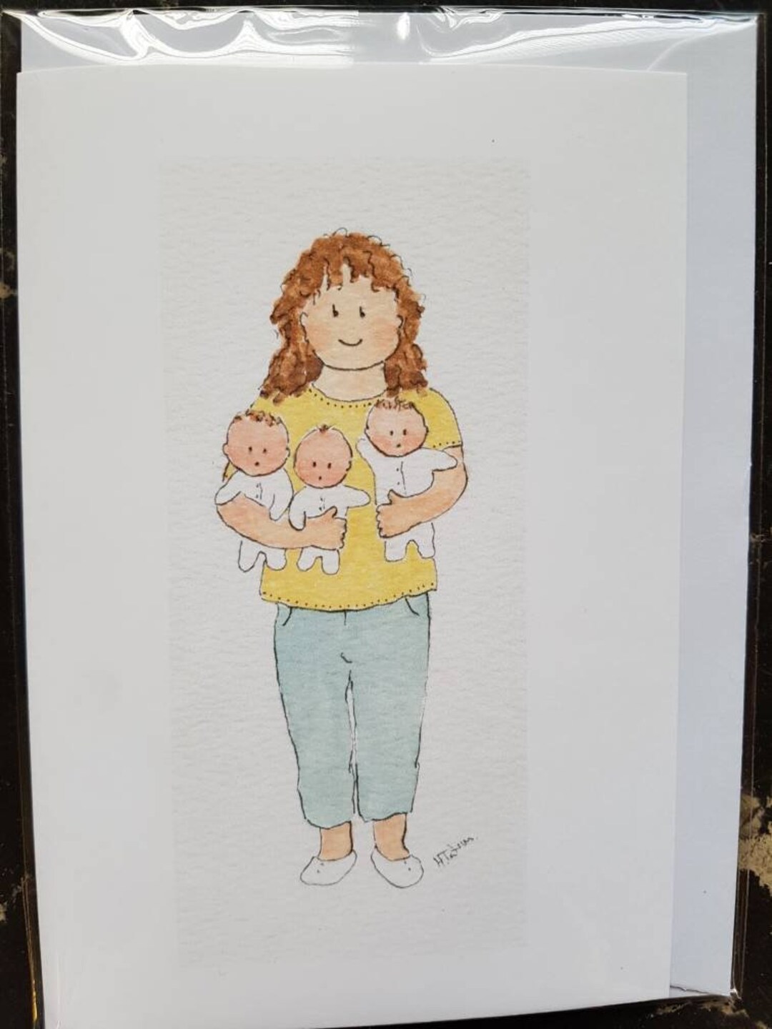Triplet Card a Mum With Her Triplets.. Handmade and Printed From an ...