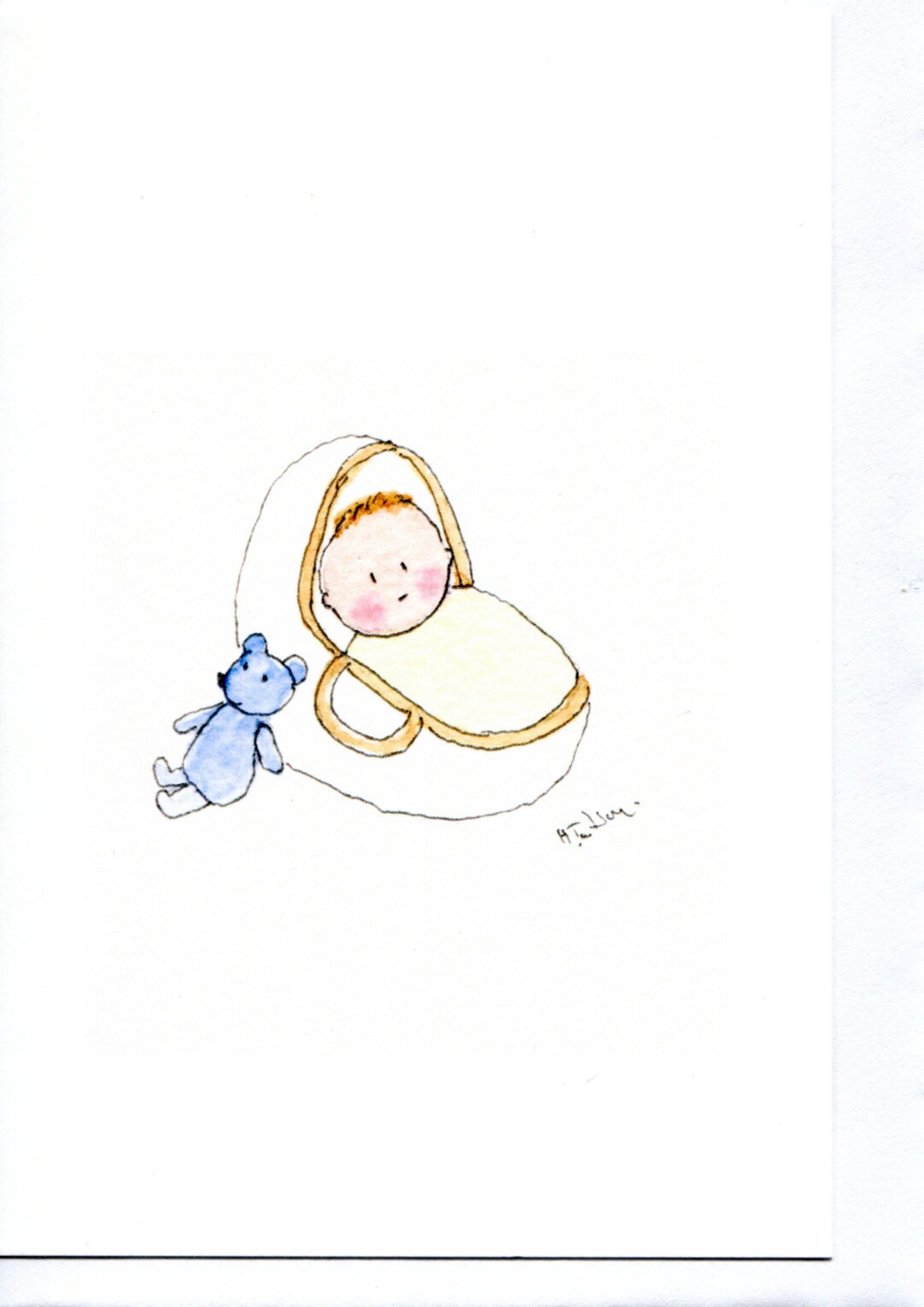Newborn Baby Card Handmade and Printed From My Original Watercolour ...