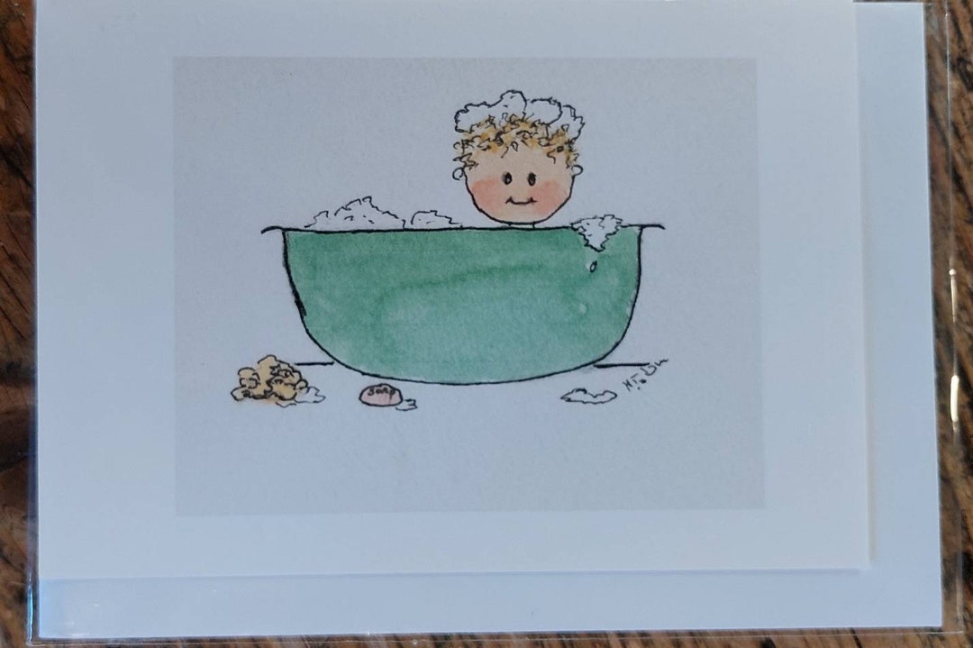Baby Girl Cards, Baby in the Bath. Handmade and Printed From My ...