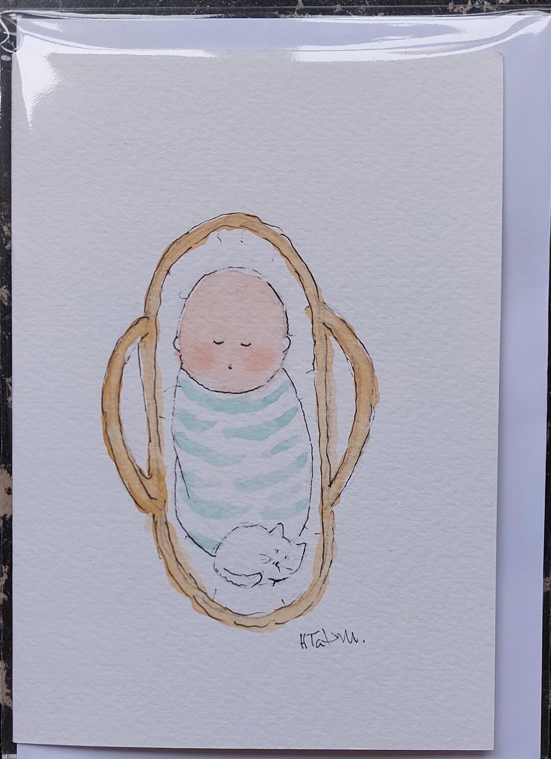An Original Signed Watercolour Baby Card. Blank Inside. OOAK Card. - Etsy