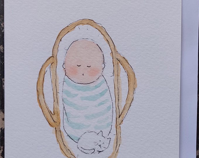 An Original Signed Watercolour Baby Card. Blank Inside. OOAK Card. - Etsy