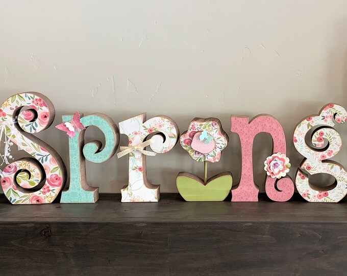 RTS; Rustic Wood Cursive SPRING, Block Letters, Wood Decor Sign, Wood ...