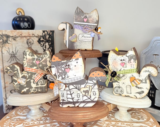 Halloween Kitten or Sign Wood Handcrafted Design, Farmhouse Cat Lover ...