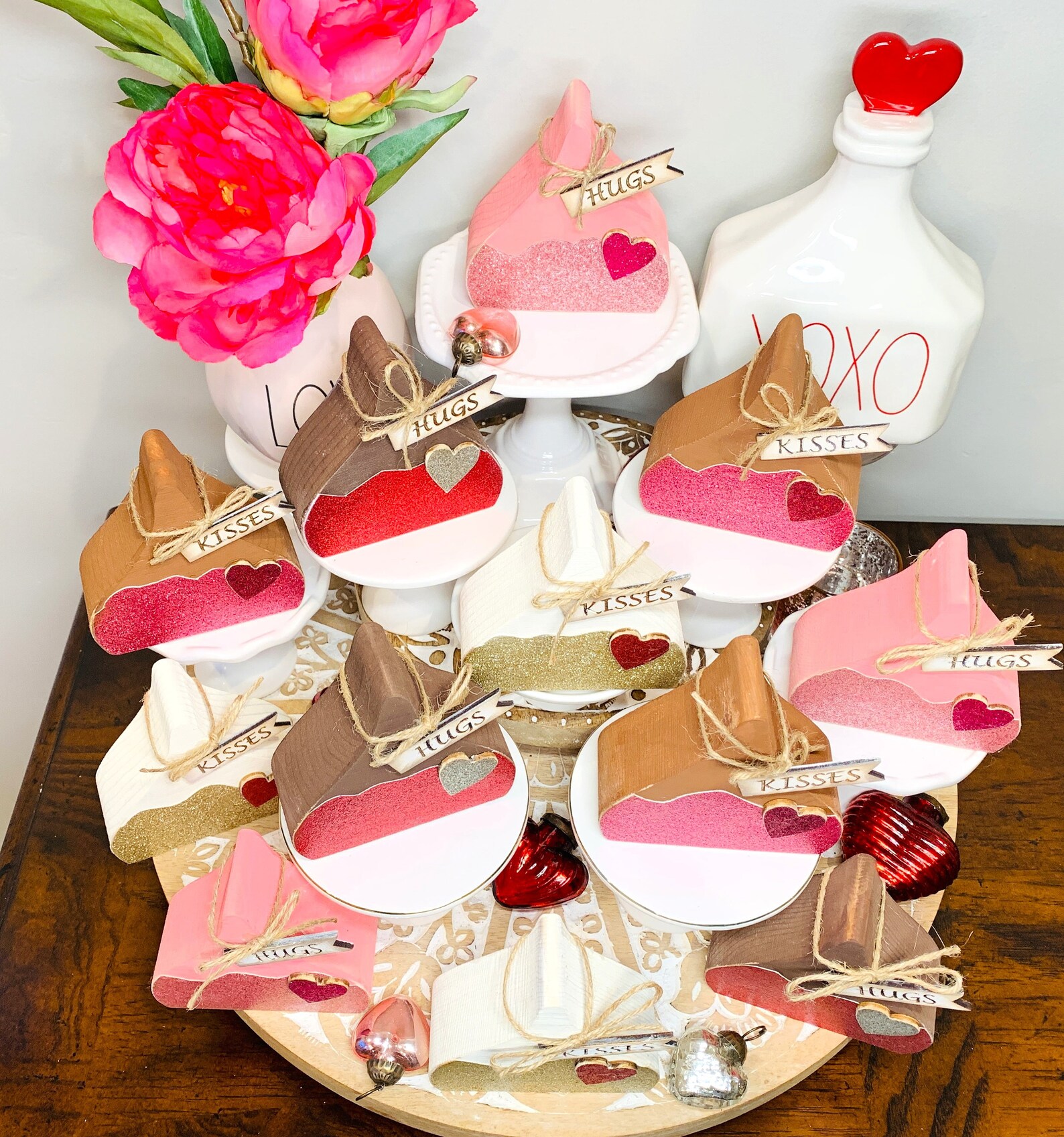 Chunky Chocolate Candy Hugs & Kiss, Shelf Sitter Valentine Day Wood ...