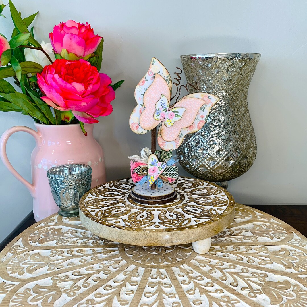 Floating Wood Butterfly on Stand, Spring Butterfly Shelf Sitter Decor ...