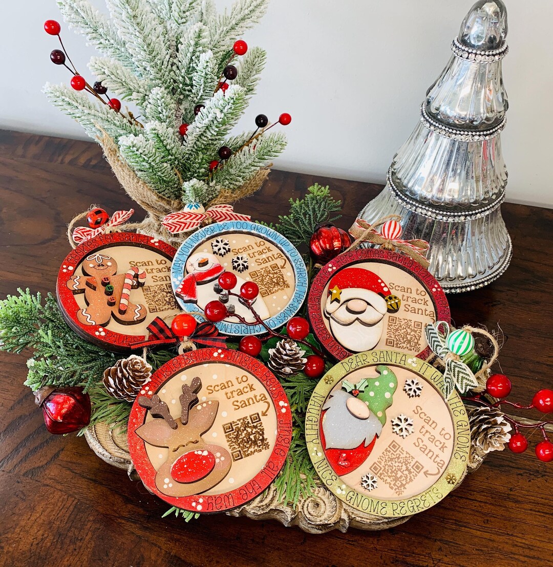Handcrafted Interactive Santa Tracker Wood Ornament, Gnome Christmas ...