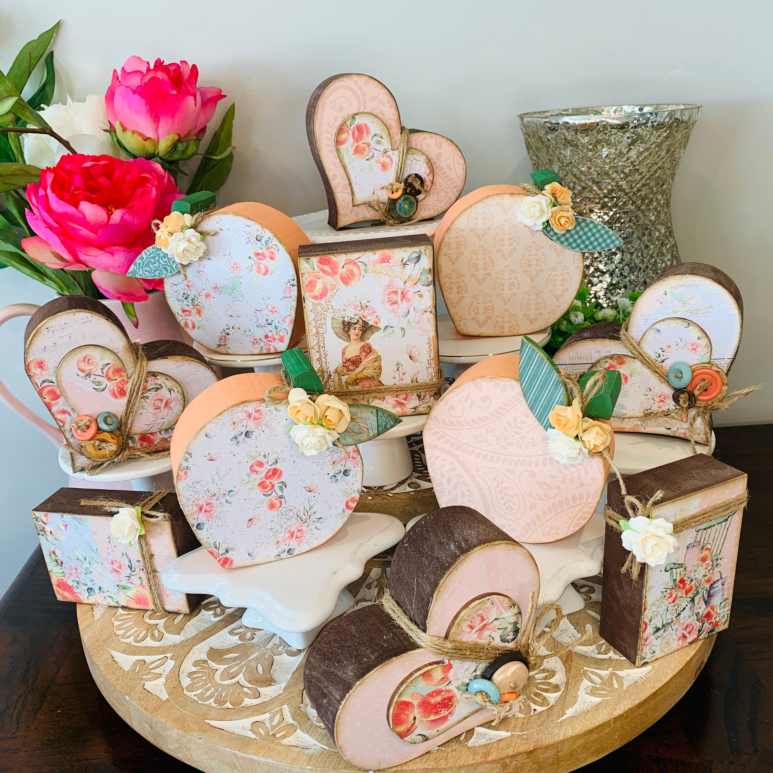 Heart Summer Peach Inspired Wood Shelf Sitter Decoration, Rustic Peach ...