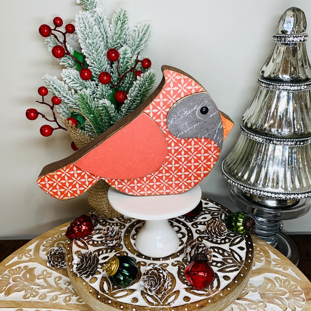 Cardinal Bird Shelf Sitter Wood Decoration Holiday Farmhouse Cardinal ...