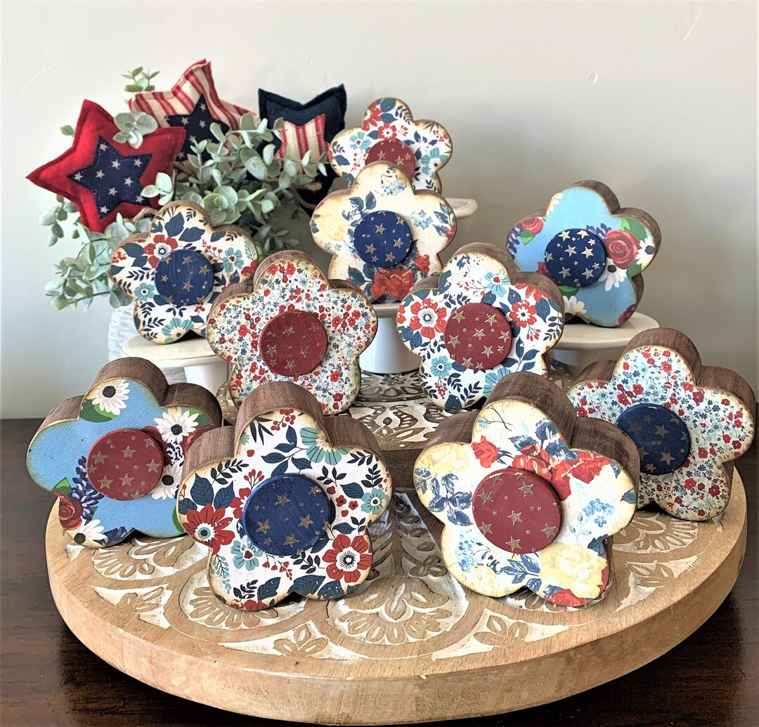 RTS, Patriotic Wood FLORAL Daisy Americana Decor, 4th July Decor ...