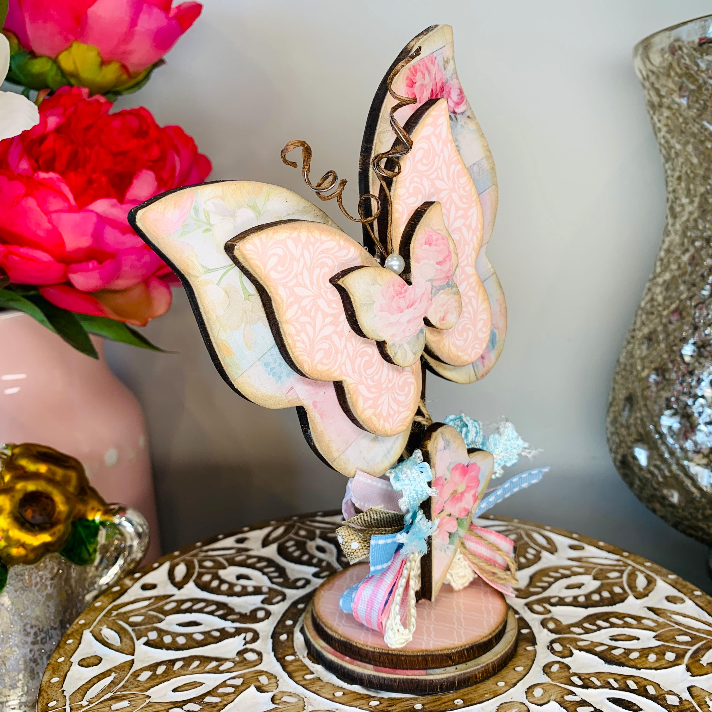 Floating Wood Butterfly on Stand, Spring Butterfly Shelf Sitter Decor ...