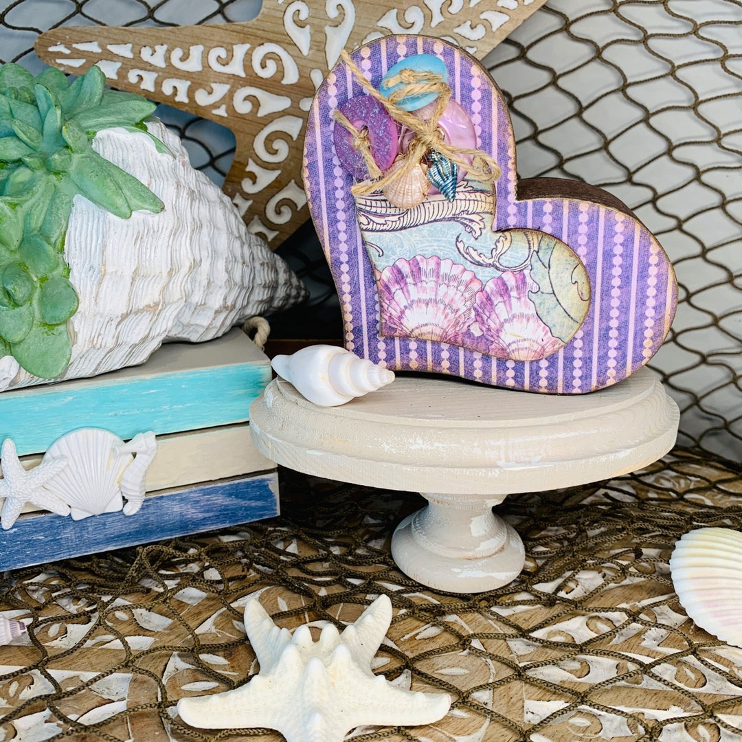 Ocean Inspired Heart Shelf Sitter Wood Decoration, Summer Beach Themed ...