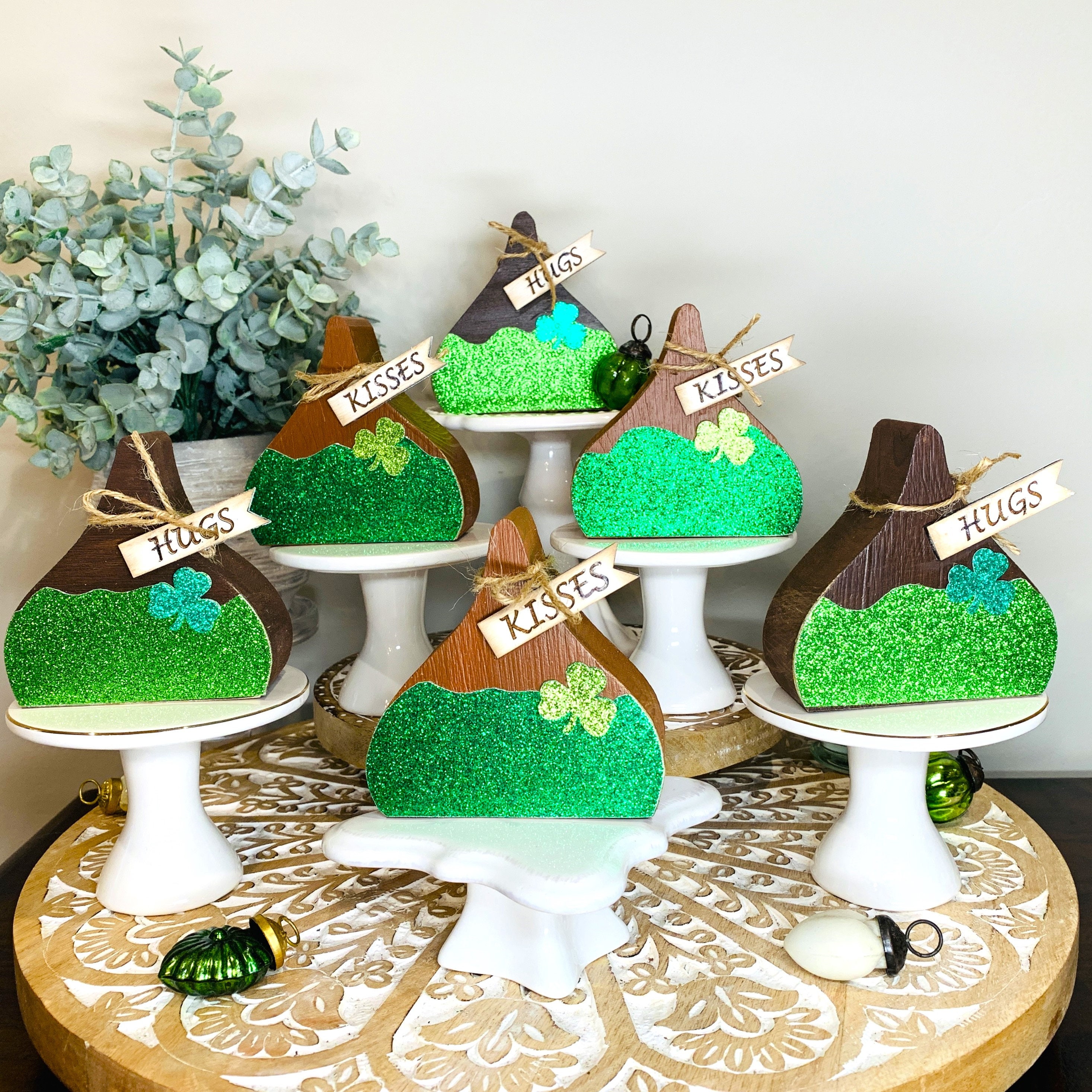Chunky Chocolate Candy Hugs & Kiss, Shelf Sitter St. Patrick's Day Wood ...
