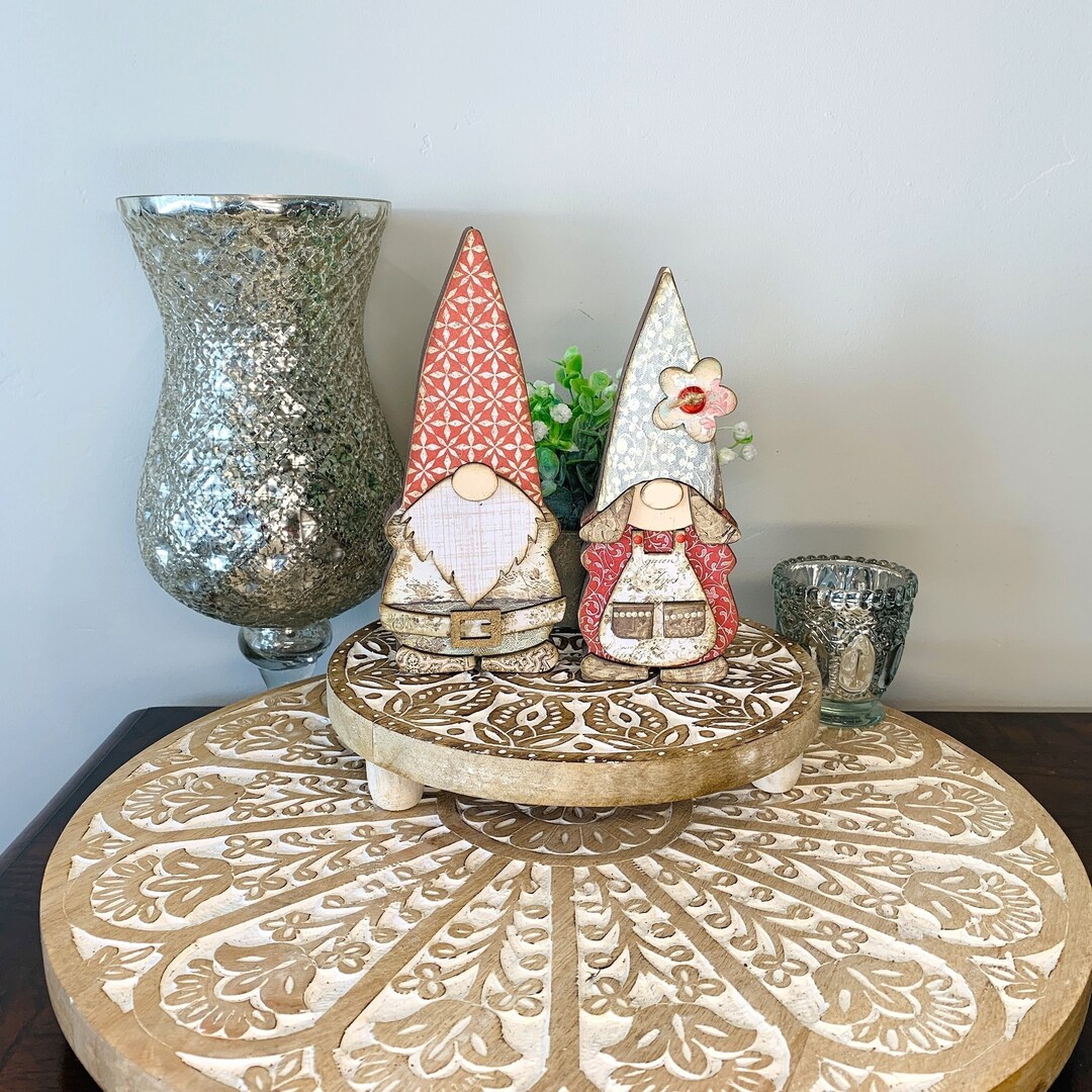 Enchanted Forest Gnome Pair Wood Decoration, Whimsical Gnome Couple ...