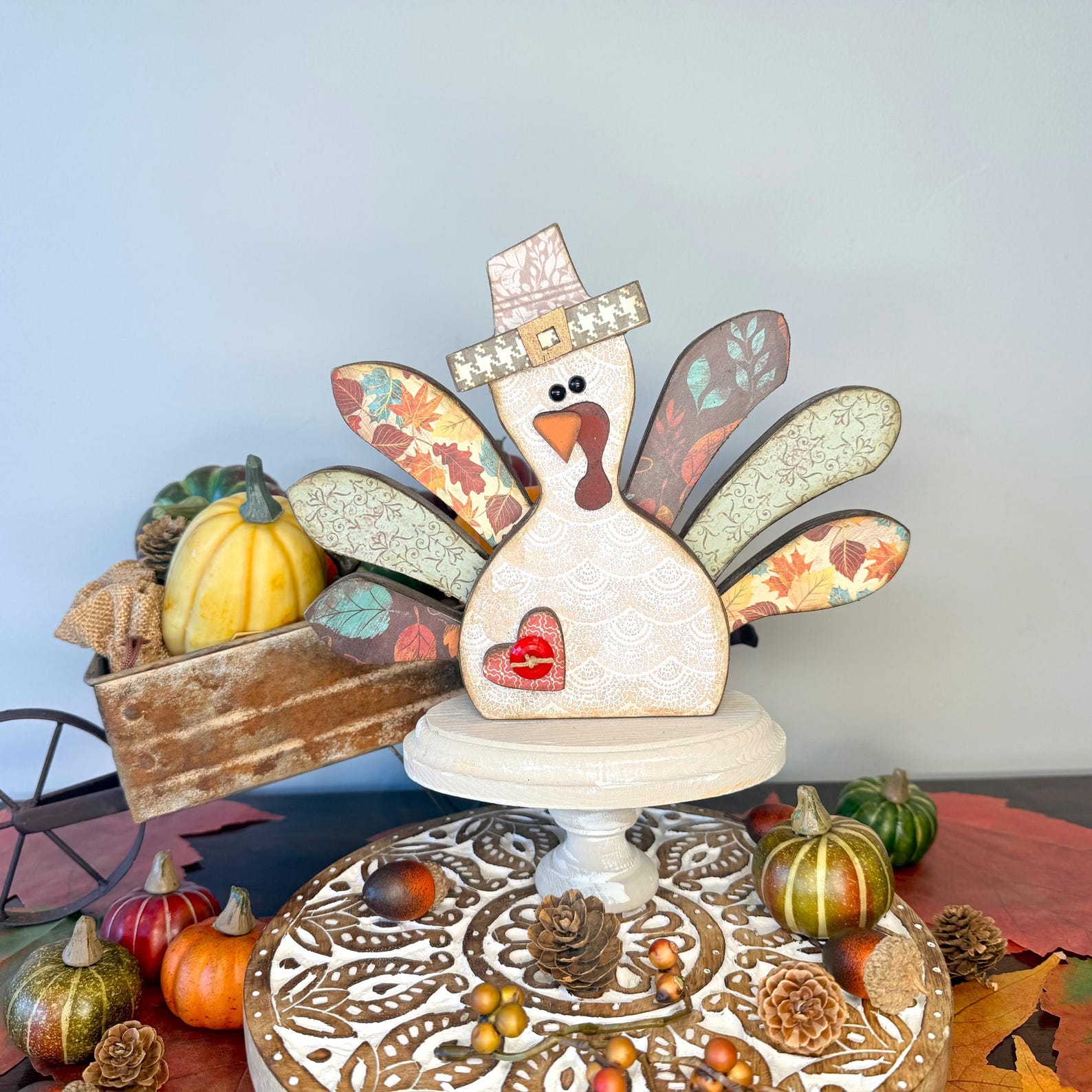Holiday Wood Turkey Chunky Shelf Sitter, Pilgrim Wood Turkey Decoration ...