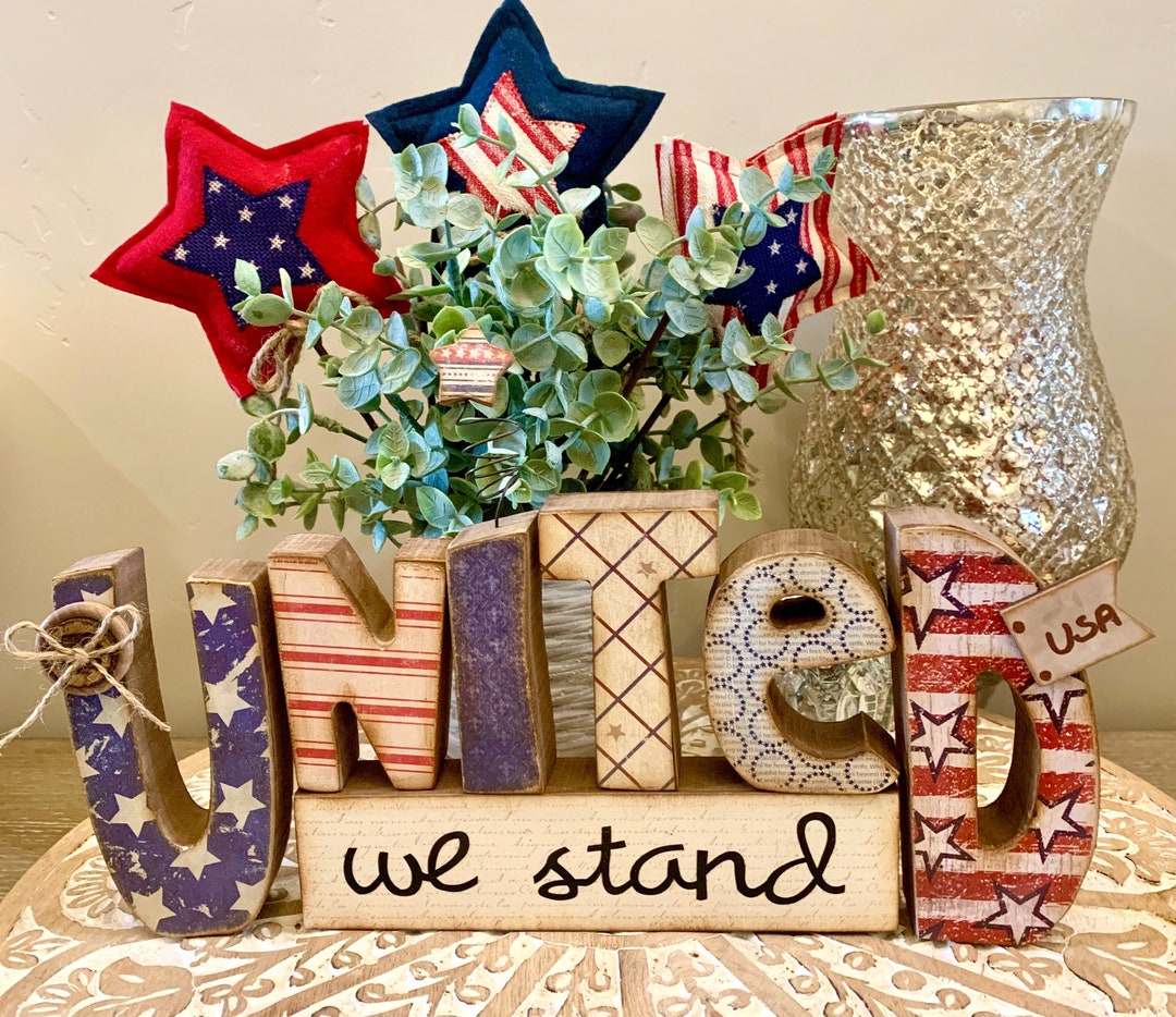 RTS Patriotic united We Stand Wooden Letters - Etsy