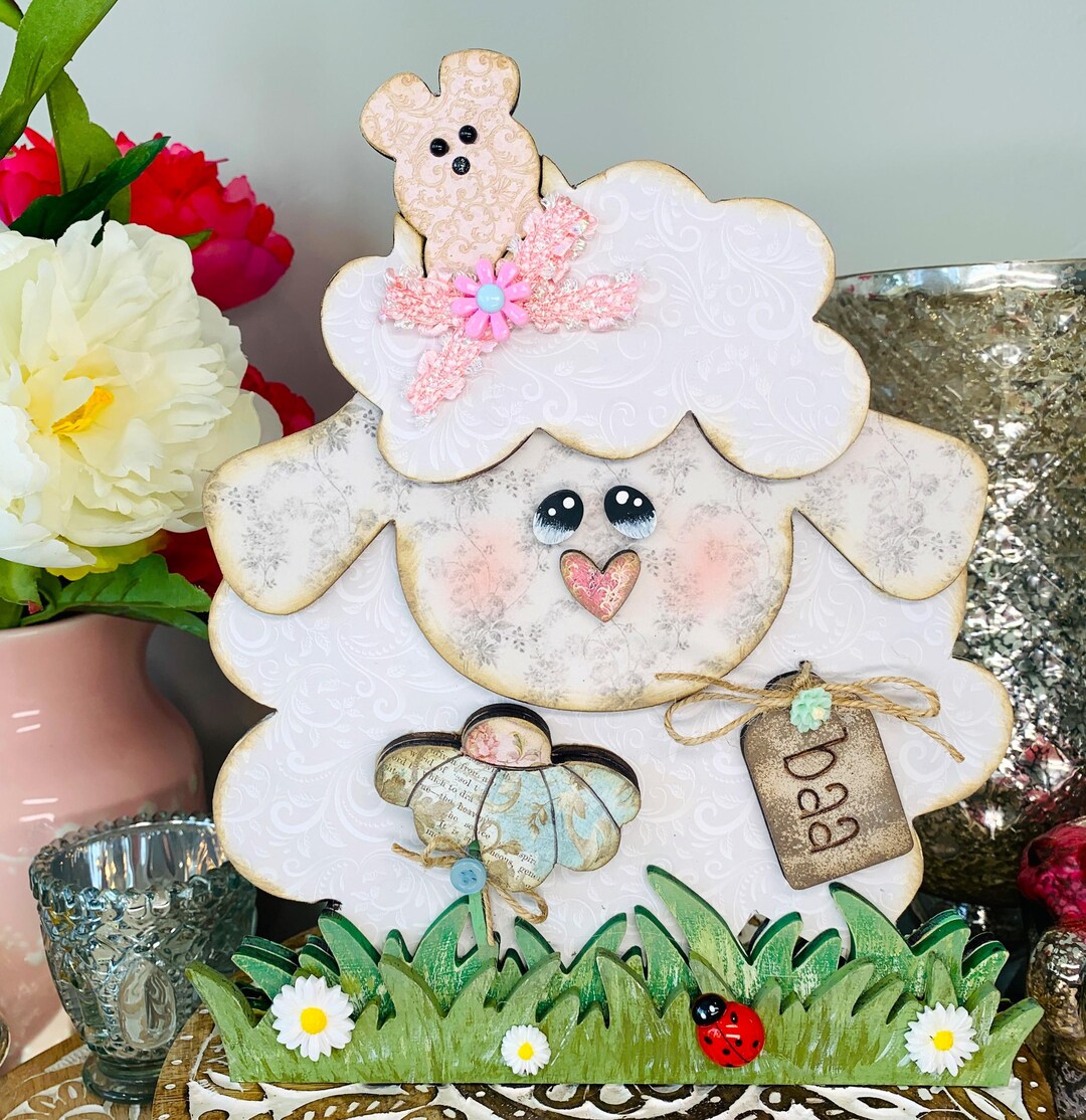 Spring Wood Lamb W/ Peep Friend Design, Handcrafted Easter Sheep ...