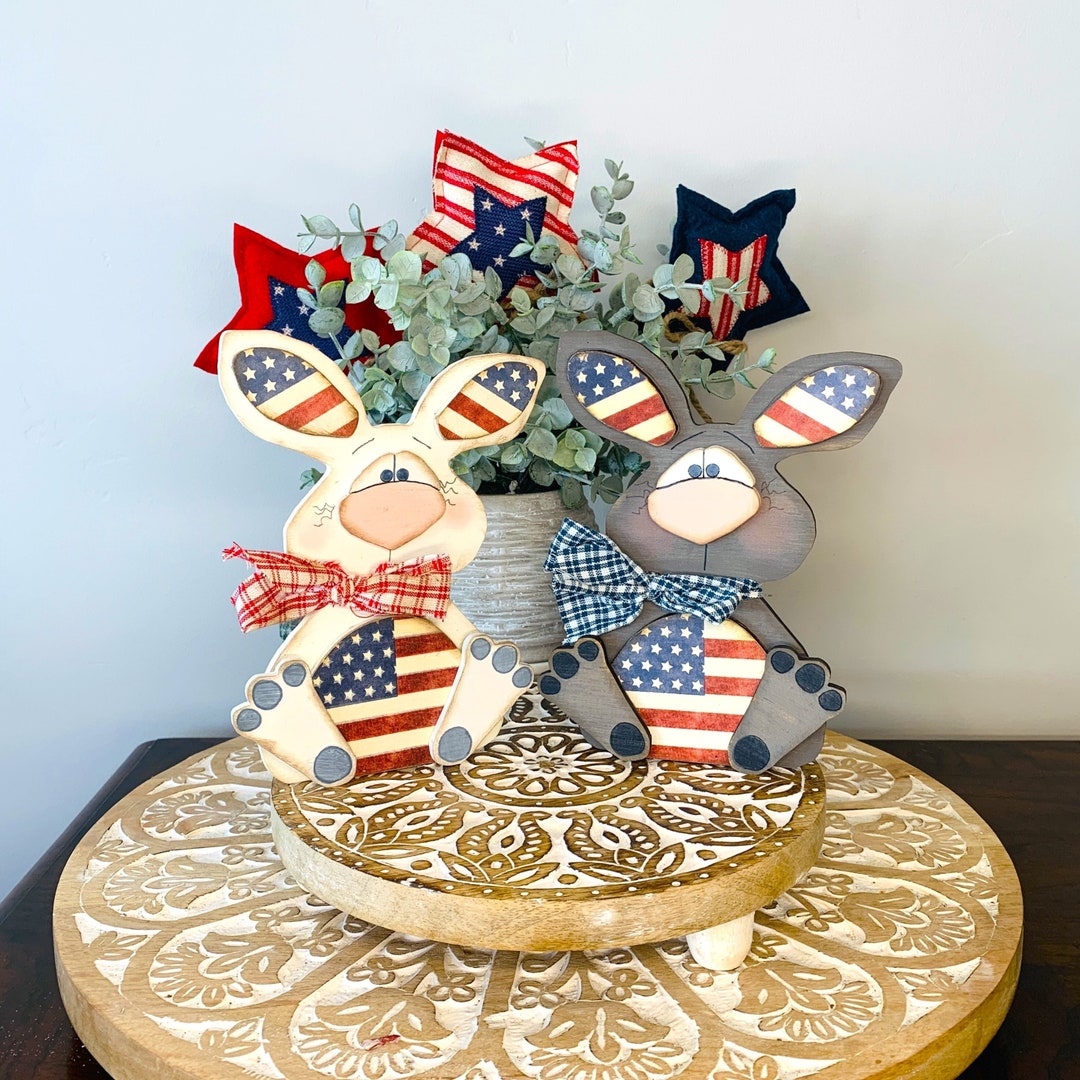 Bunny Decorated With American Flag Accent; Patriotic Bunny Shelf Sitter ...