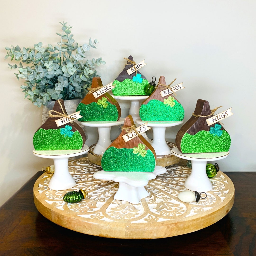 Chunky Chocolate Candy Hugs & Kiss, Shelf Sitter St. Patrick's Day Wood ...