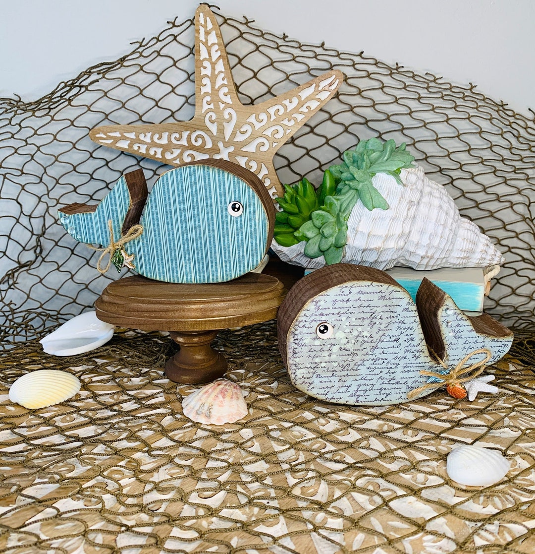 Whimsical Whale Shelf Sitter Wood Decoration, Marine Life Tiered Tray ...