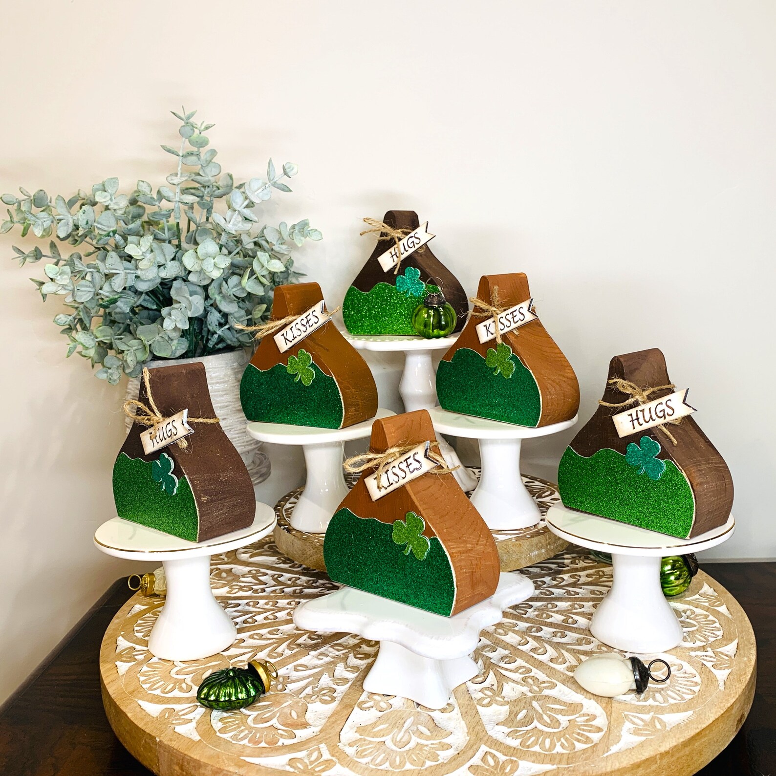 Chunky Chocolate Candy Hugs & Kiss, Shelf Sitter St. Patrick's Day Wood ...