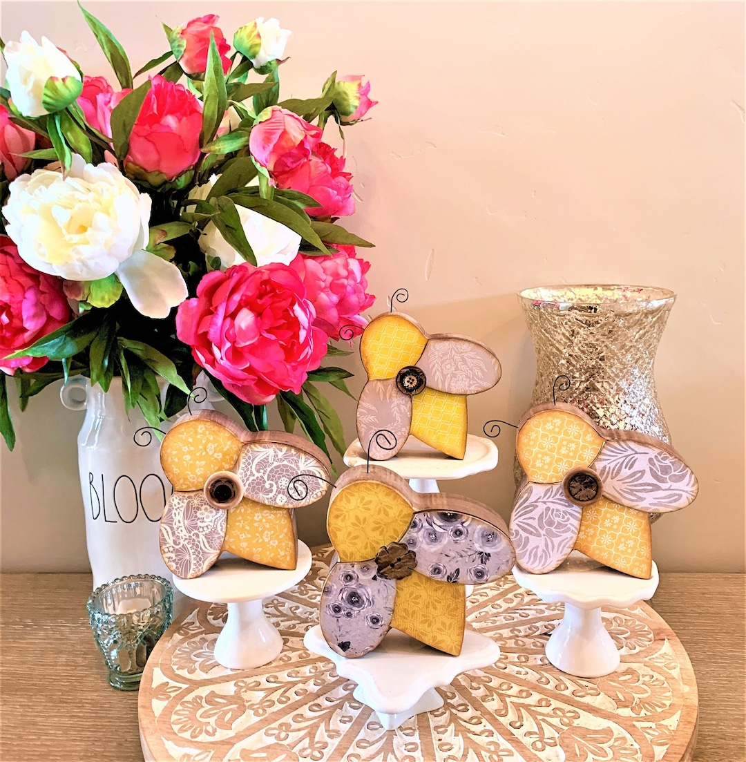 Rustic Wood Honey Bee Shelf Sitter Decoration, Spring Bumble Bee Decor ...