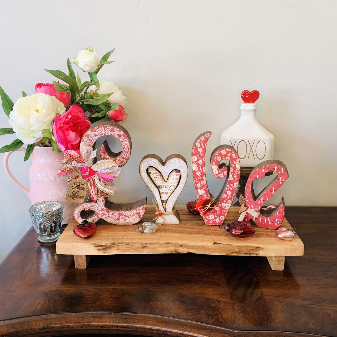Valentine "love" Wood Letter Shelf Sitter Sign; Valentine's Day "love ...