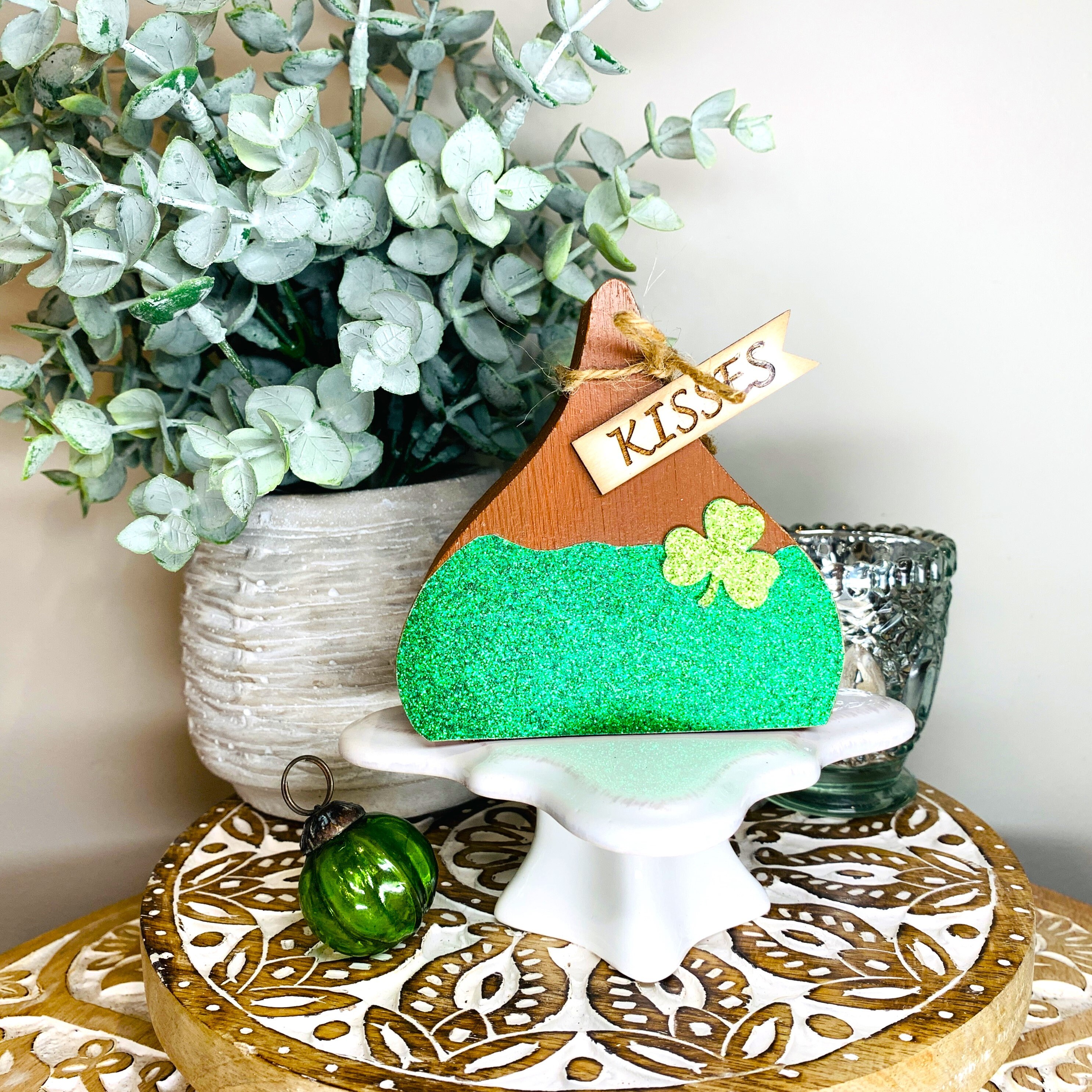 Chunky Chocolate Candy Hugs & Kiss, Shelf Sitter St. Patrick's Day Wood ...