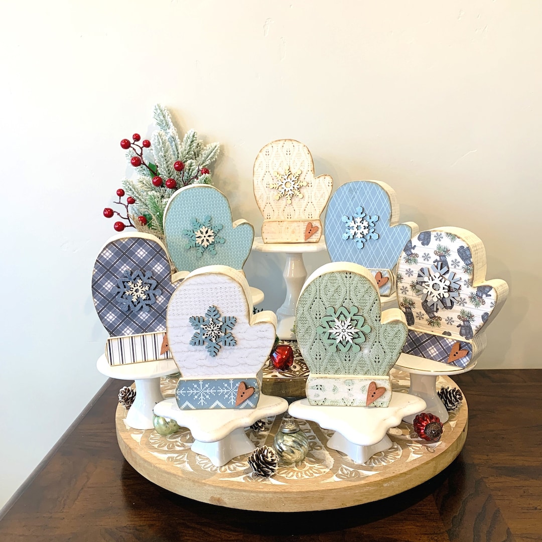 RTS, NEW Wood Winter Mitten Christmas Farmhouse Decor Christmas Tiered ...