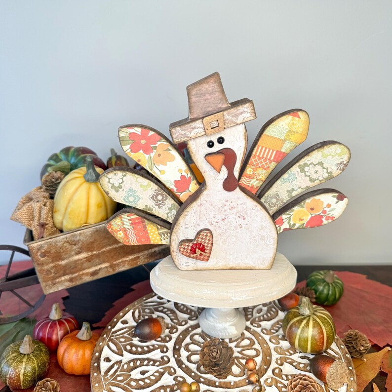 Holiday Wood Turkey Chunky Shelf Sitter, Pilgrim Wood Turkey Decoration ...