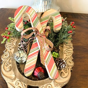 Holiday Wood Candy Canes Chunky Shelf Sitter; REVERSIBLE, Christmas ...
