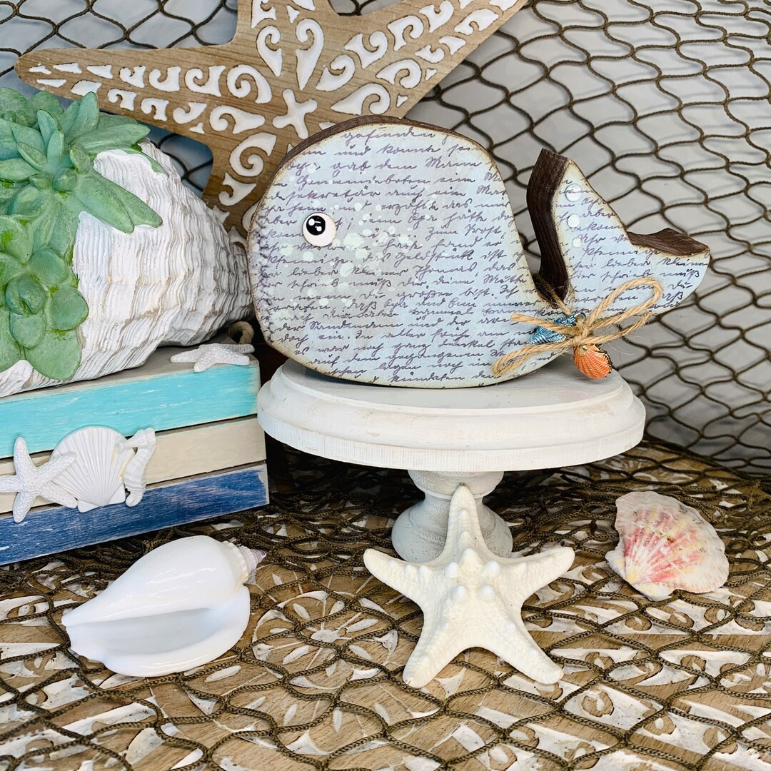 Whimsical Whale Shelf Sitter Wood Decoration, Marine Life Tiered Tray ...