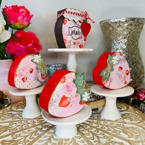 Wood Strawberry Chunky Shelf Sitter, Summer Farmhouse Strawberry Tier ...