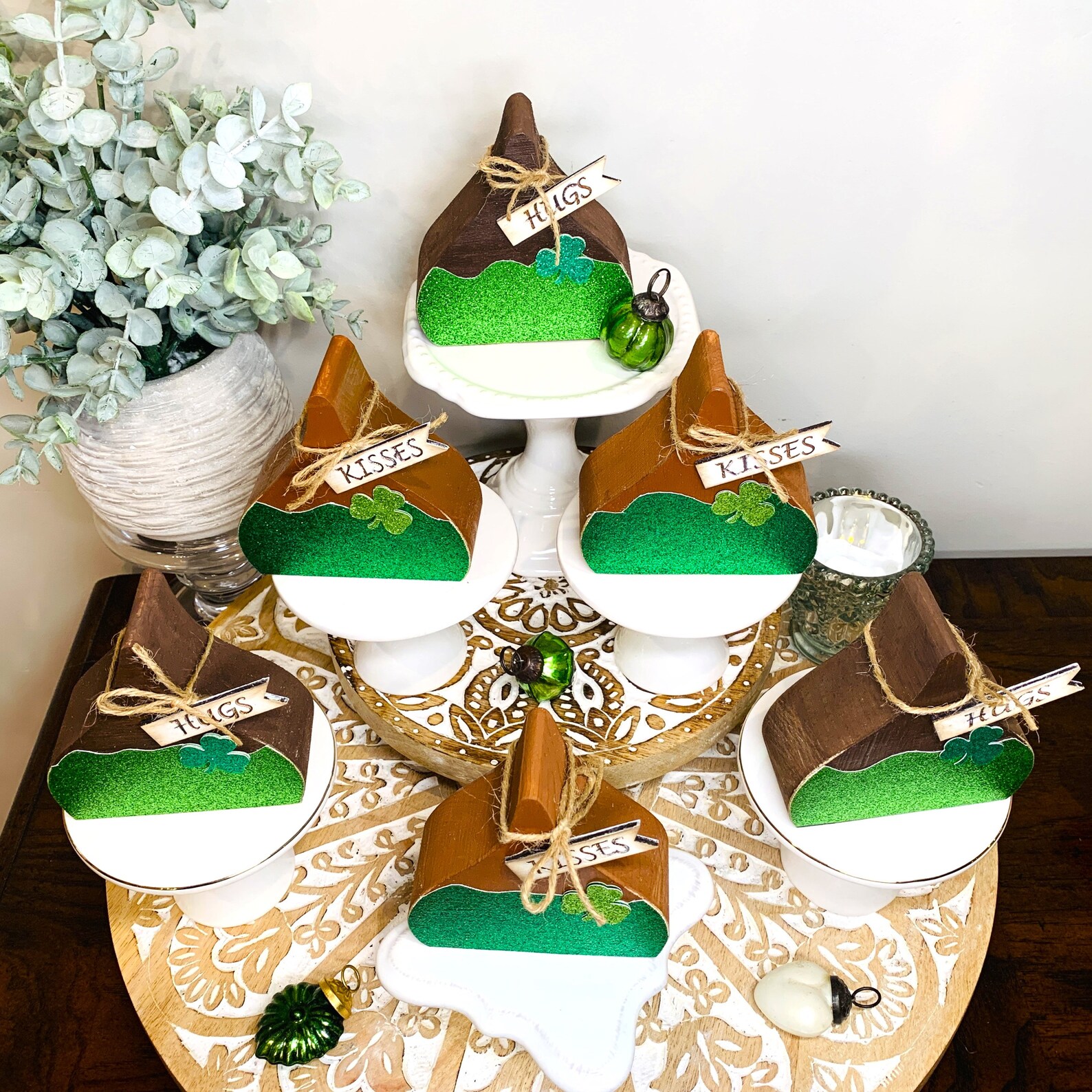 Chunky Chocolate Candy Hugs & Kiss, Shelf Sitter St. Patrick's Day Wood ...