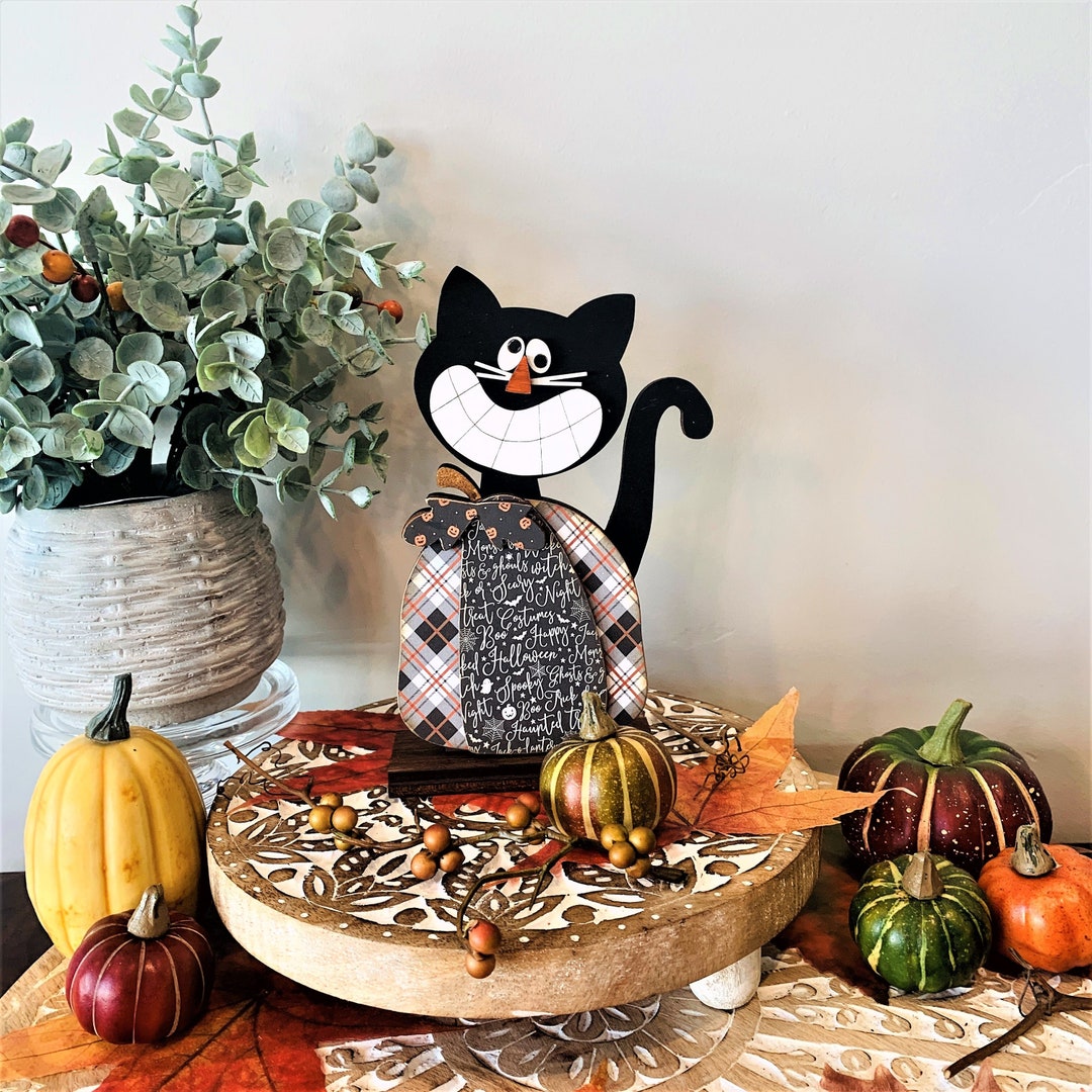 RTS Wood Halloween Black Cat Decor Farmhouse Decor Fall - Etsy