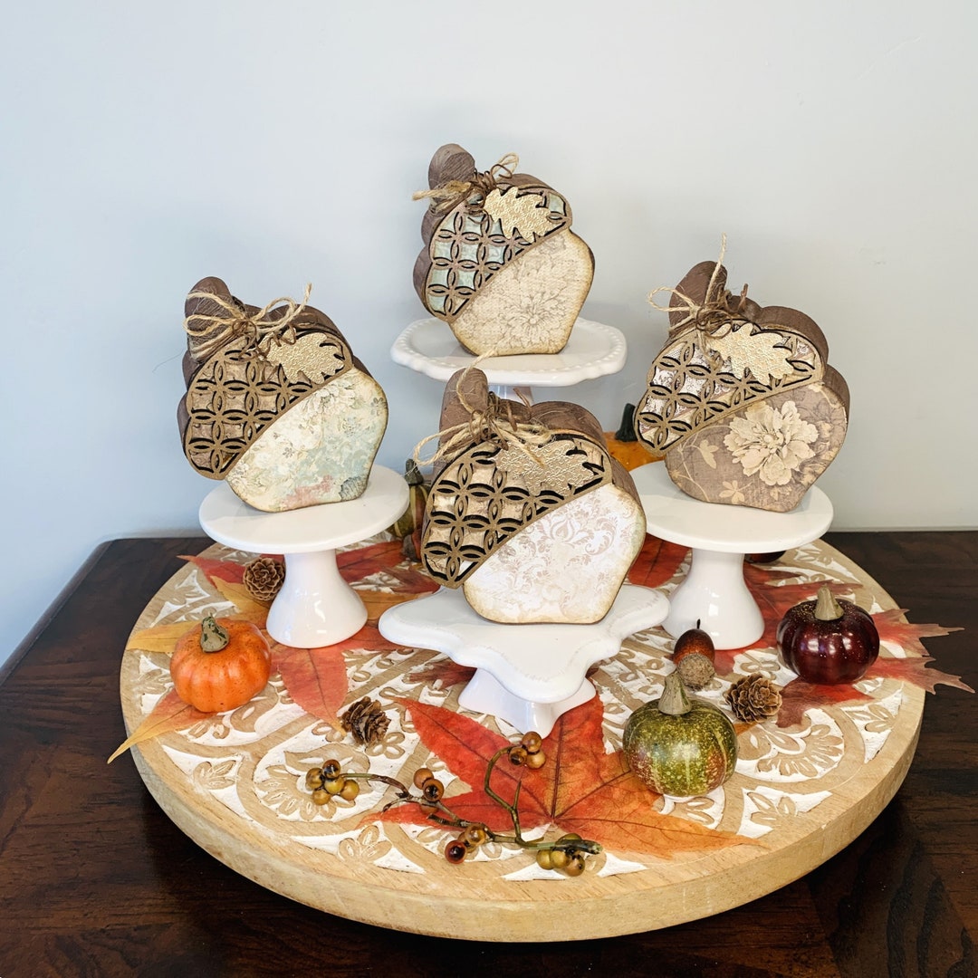 Handcrafted Acorn Wood Chunky Shelf Sitter, Nature Art Floral Accent ...