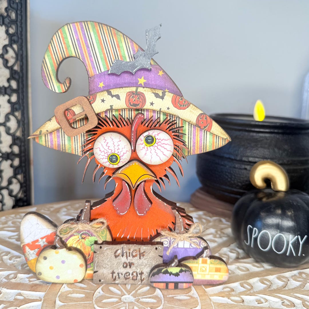 Halloween Chicken W/ "chick or Treat" Humorous Sign, Handcrafted Wooden ...