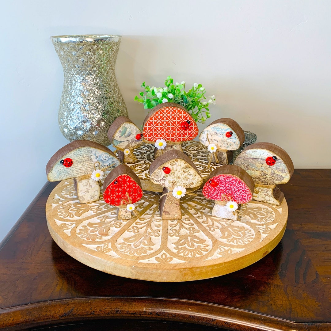 Enchanted Forest Mushroom Decoration, Whimsical Mushroom Wood Shelf ...