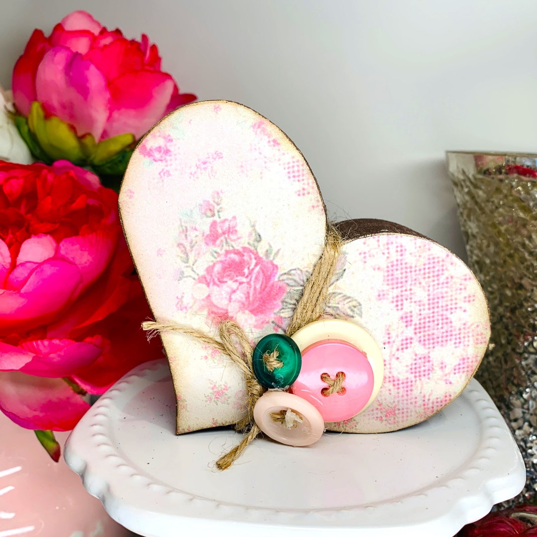 Wood Heart Chunky Shelf Sitter, Spring Farmhouse Heart Tier Tray Decor ...