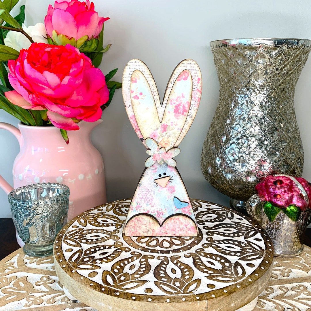 Wood Bunny Shelf Sitter Decoration, Whimsical Bunny Wood Decor, Easter ...
