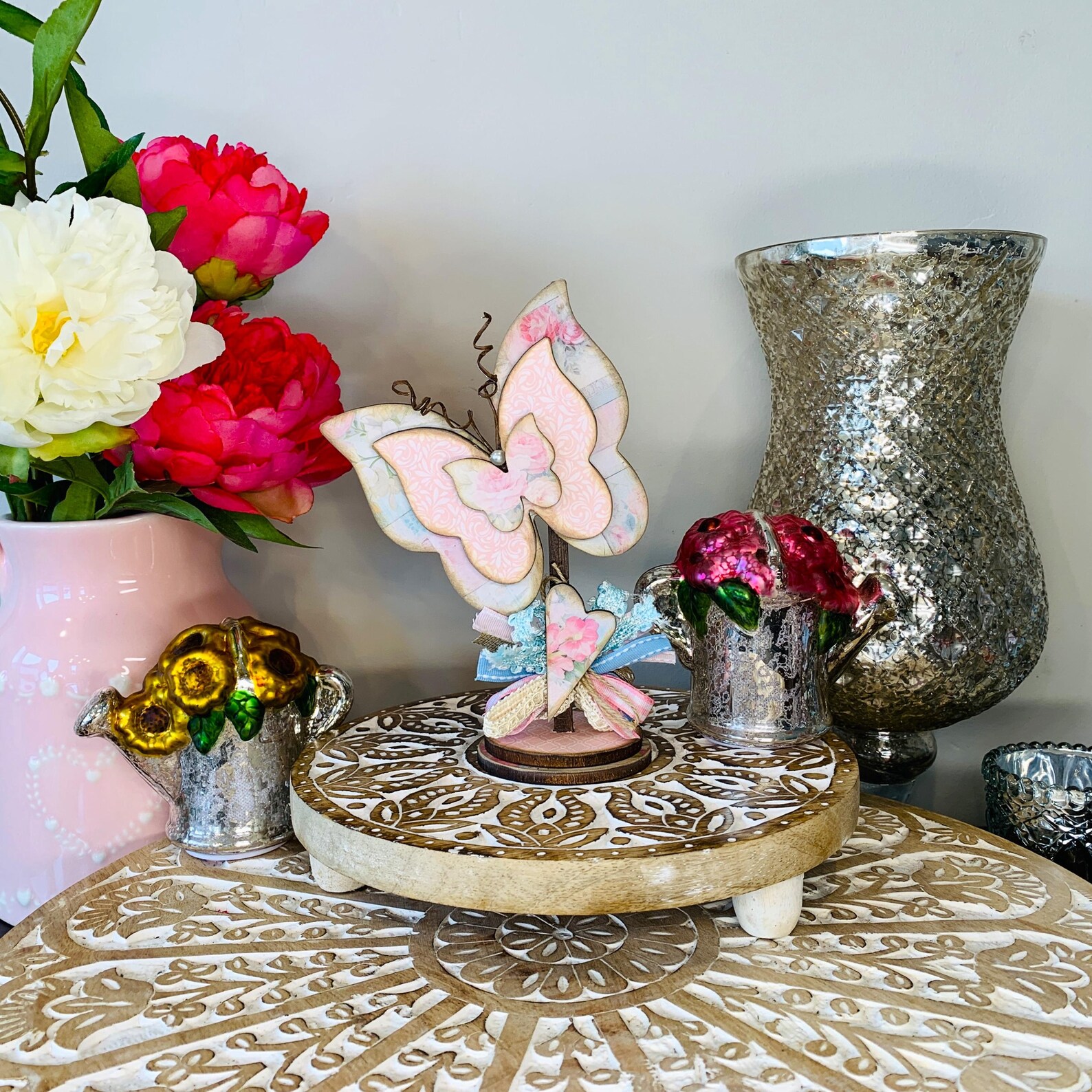 Floating Wood Butterfly on Stand, Spring Butterfly Shelf Sitter Decor ...