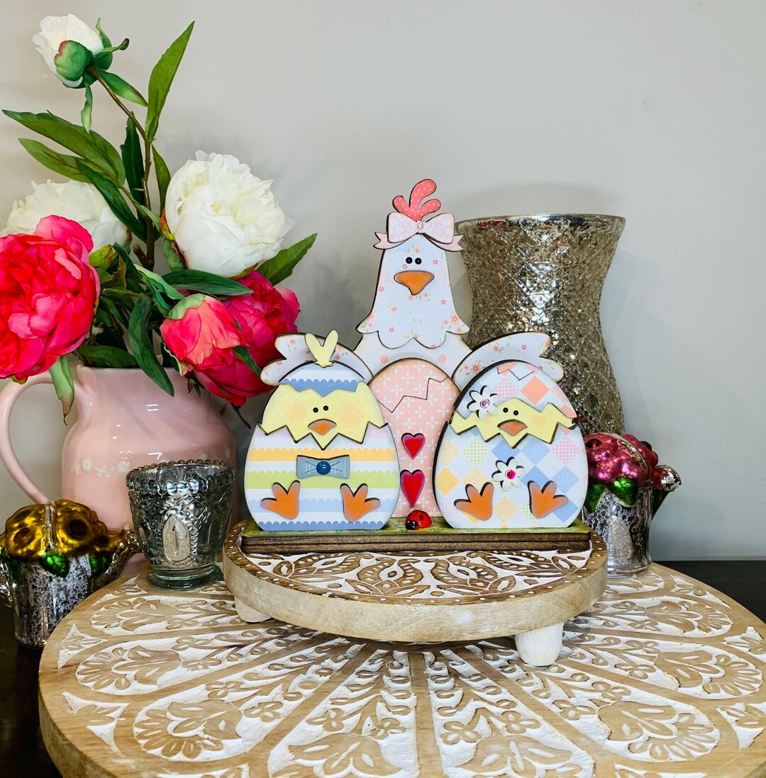 Handcrafted Chicken W/ Hatching Eggs Self Sitter Decor, Spring Mama Hen ...