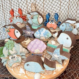 Tropical Fish Shelf Sitter Wood Decoration, Marine Life Tiered Tray ...