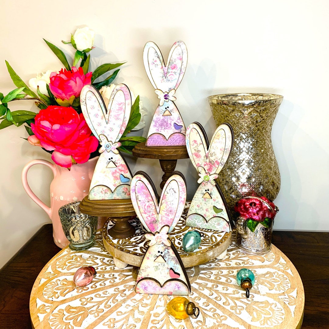 Wood Bunny Shelf Sitter Decoration, Whimsical Bunny Wood Decor, Easter ...