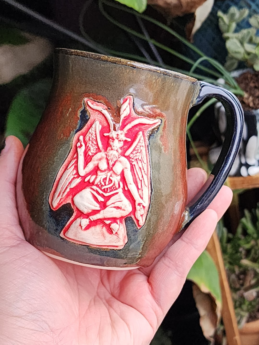 Ceramic Baphomet Mug Wheelthrown Pottery Satan Coffee Cup Handmade Clay ...
