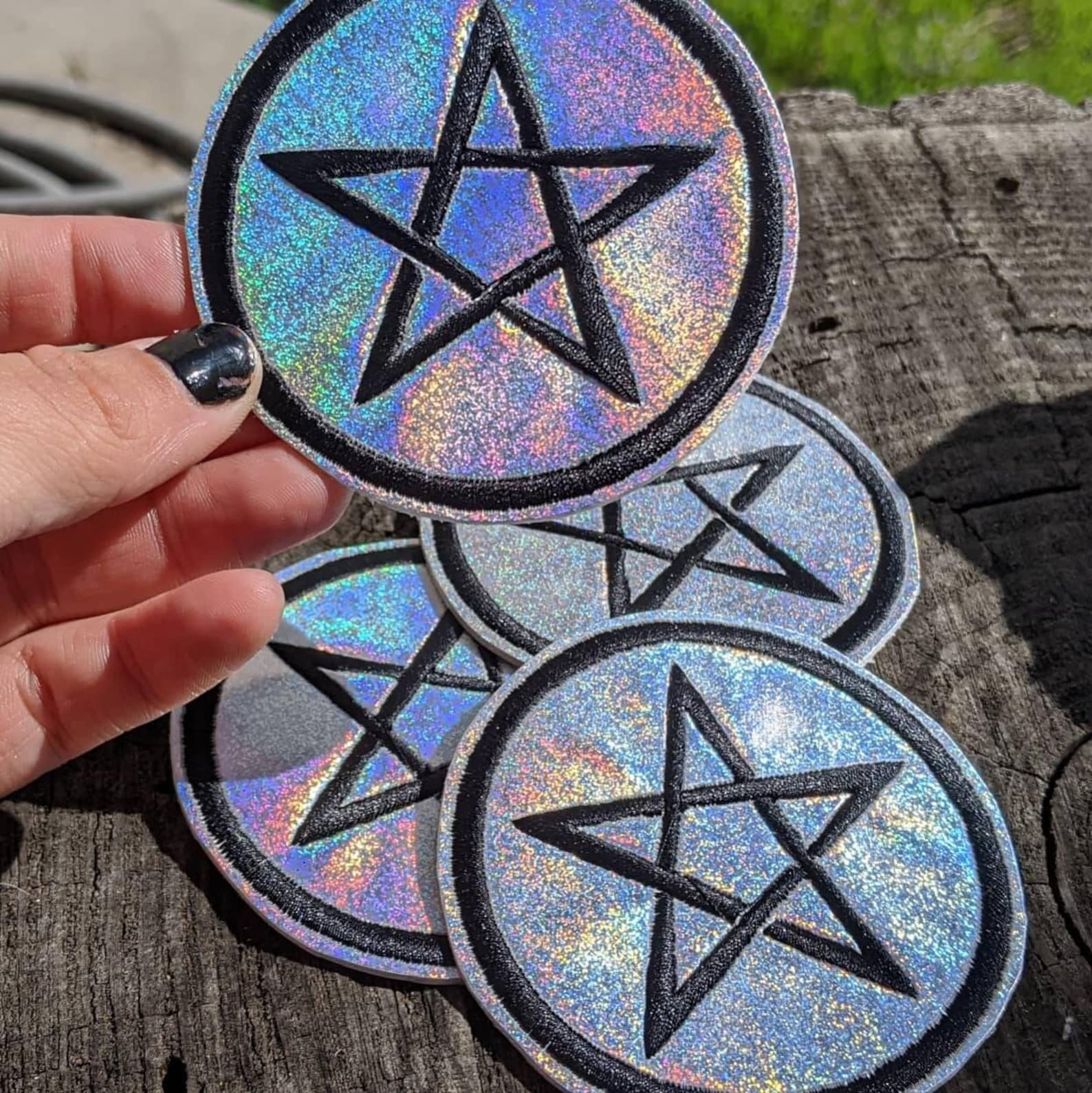 Holo Pentacle Patches Holographic Pentagram Patch Space | Etsy