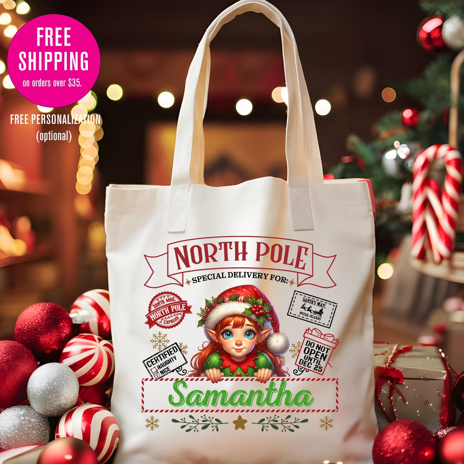 Santa North Pole Bag Tote Bags Glitter Christmas Elf Bag Sparkle ...