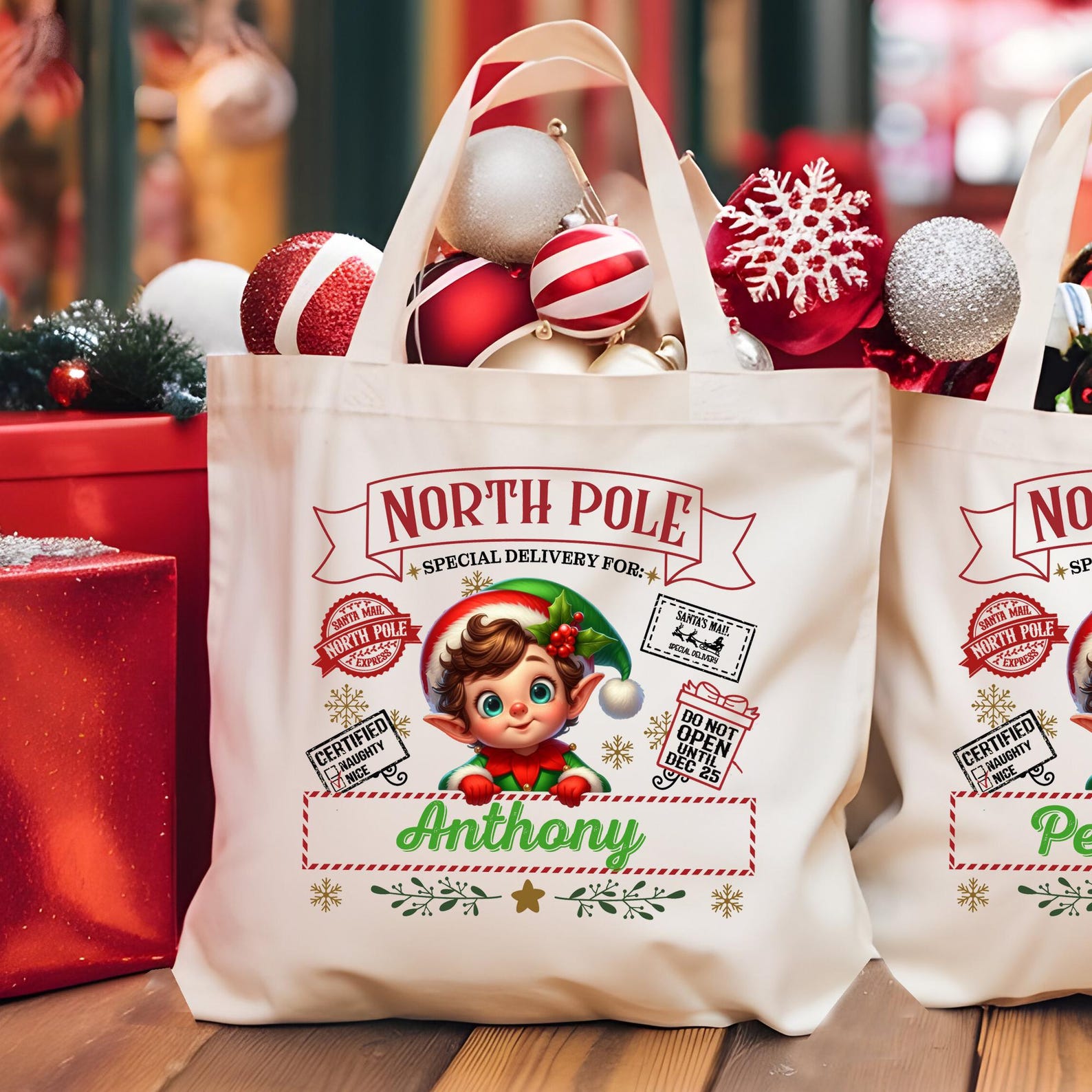 Santa North Pole Bag Tote Bags Glitter Christmas Elf Bag Sparkle ...