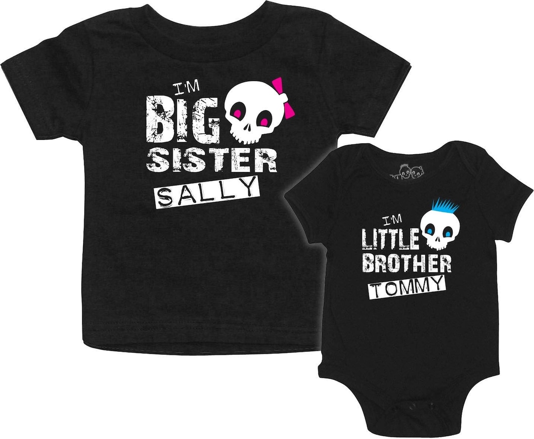 Personalized Skull Big Brother Matching Sibling Little Sister Skull T ...