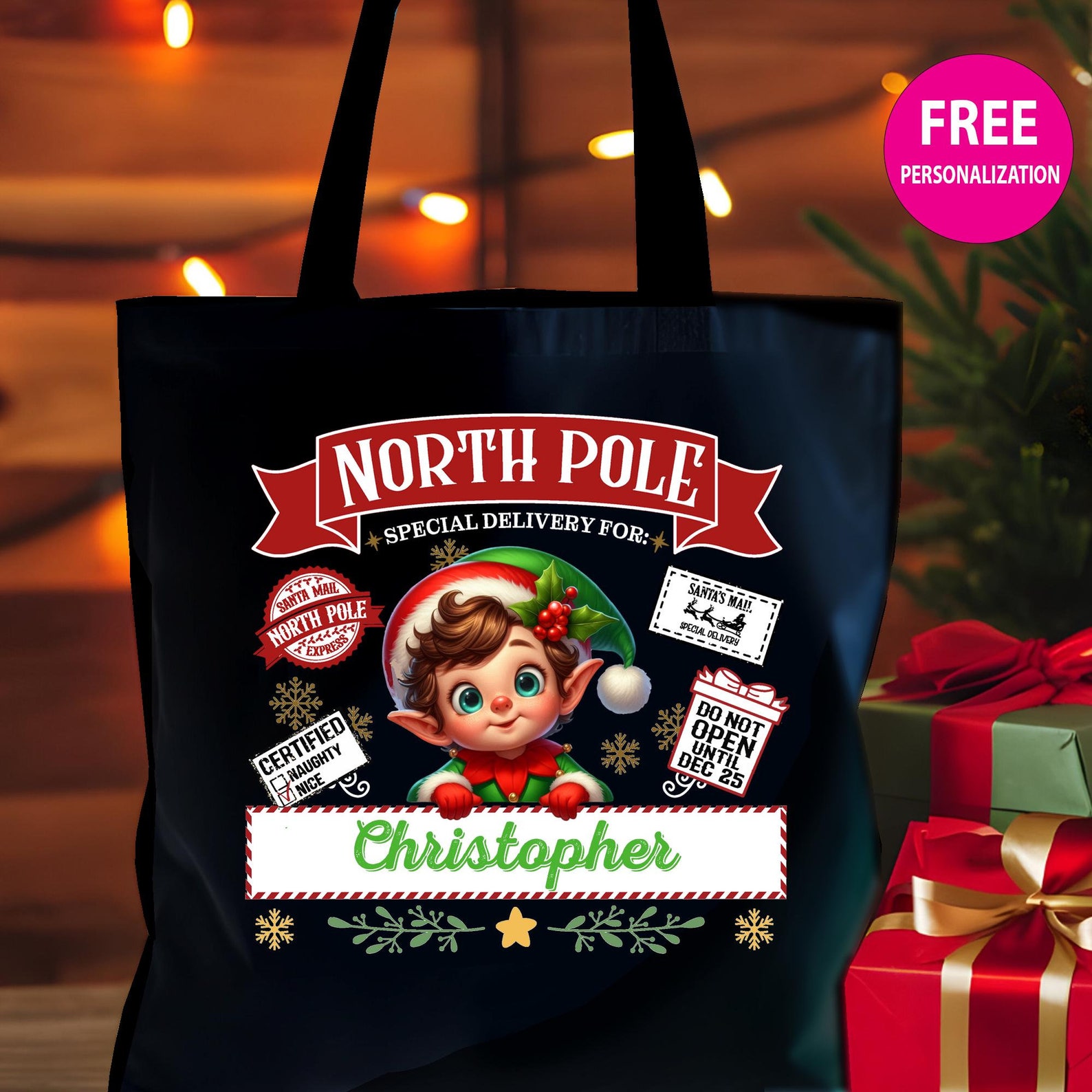 Santa North Pole Bag Tote Bags Glitter Christmas Elf Bag Sparkle ...