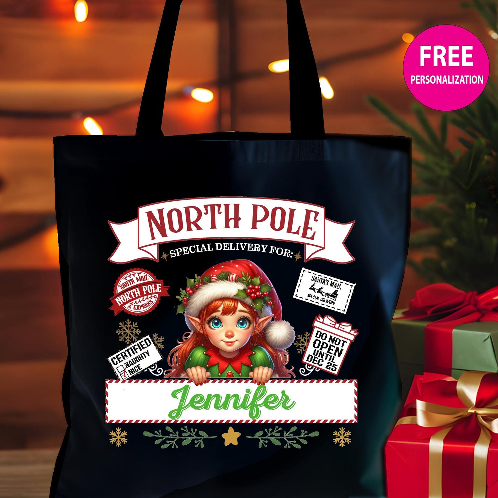 Santa North Pole Bag Tote Bags Glitter Christmas Elf Bag Sparkle ...